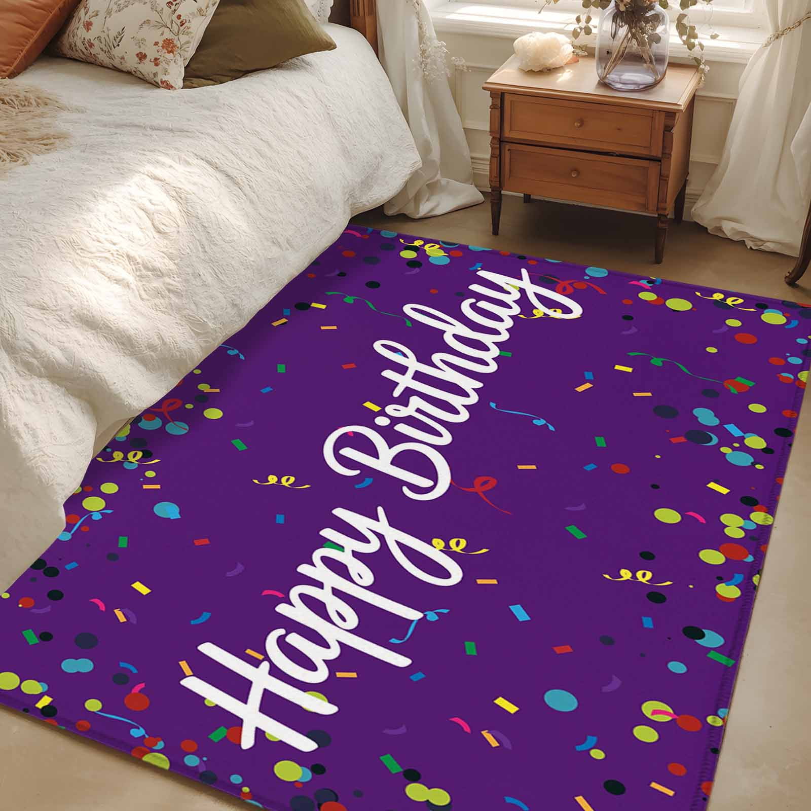 Area Rug for Living Room, Violet Birthday Non-Slip Indoor Large Carpet ...