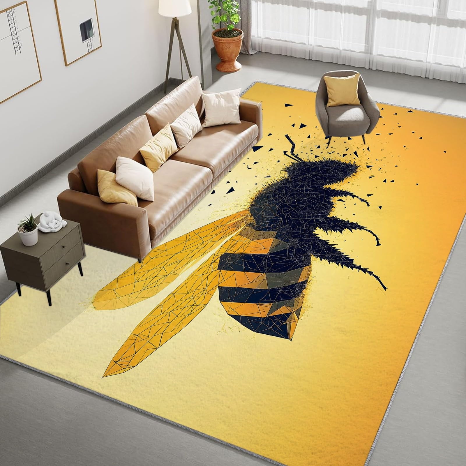Area Rug For Living Room, Washable Realistic Style Insects Printed Rug ...