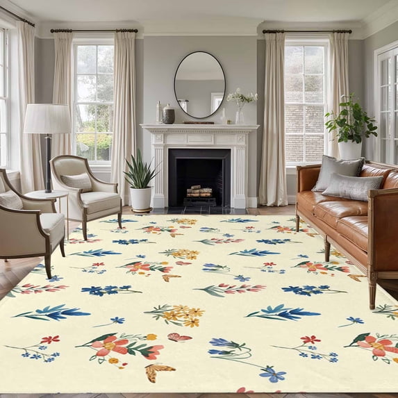 Area Rug for Living Room, Watercolor Flowers Non-Slip Indoor Large ...