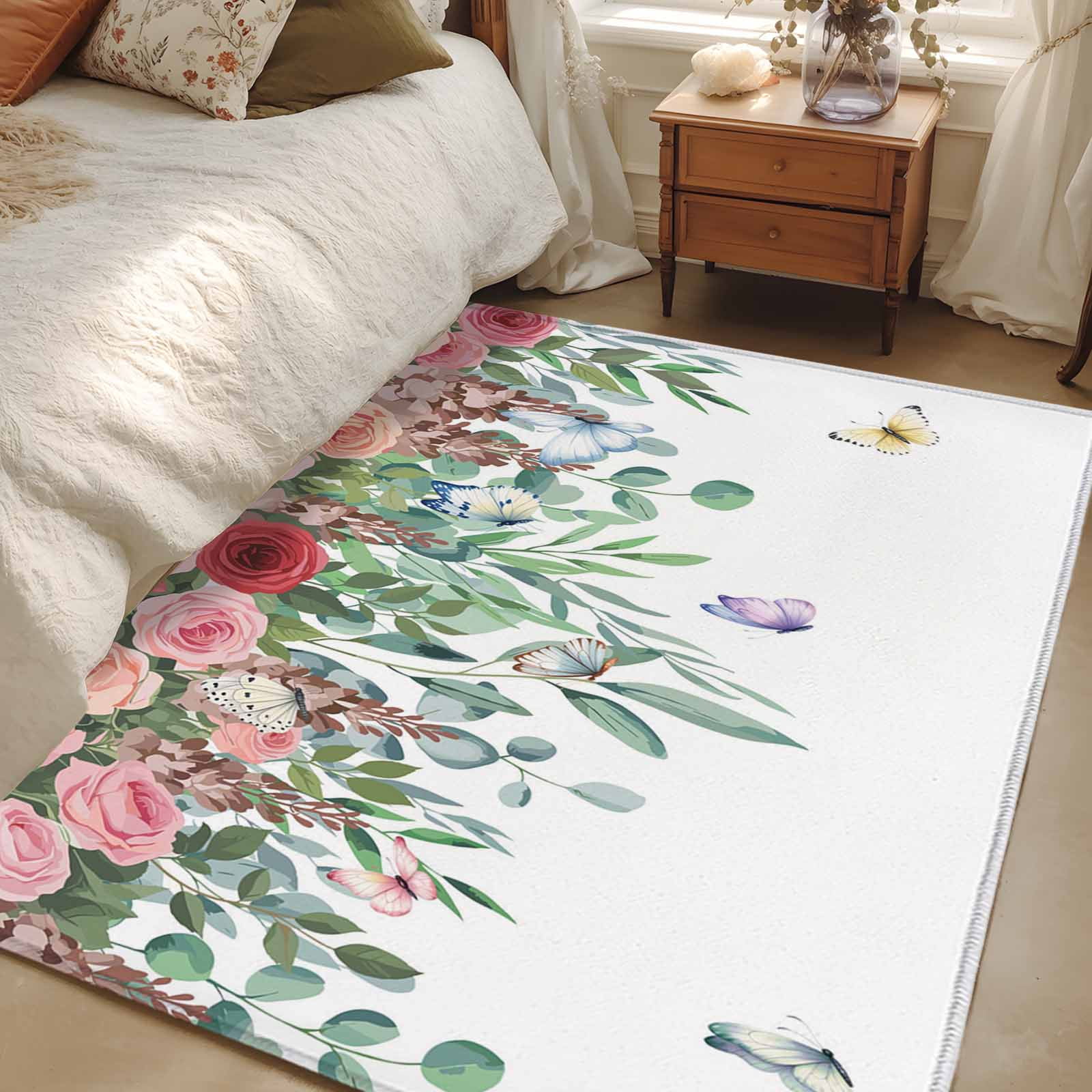 Area Rug for Living Room, Watercolor Roses Non-Slip Indoor Large Carpet for Bedroom/Dining Room ...