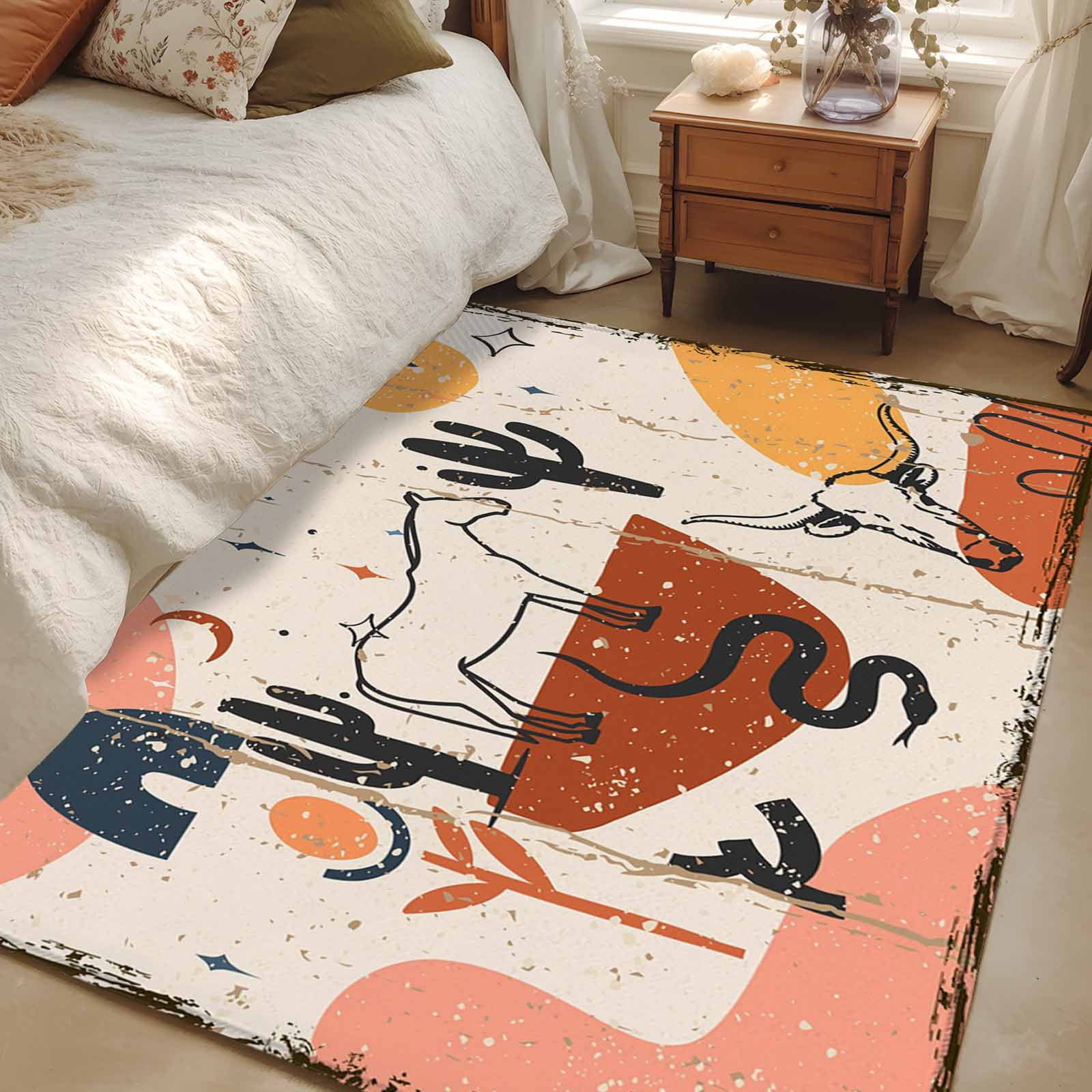 Area Rug for Living Room, Western Boho Non-Slip Indoor Large Carpet for ...