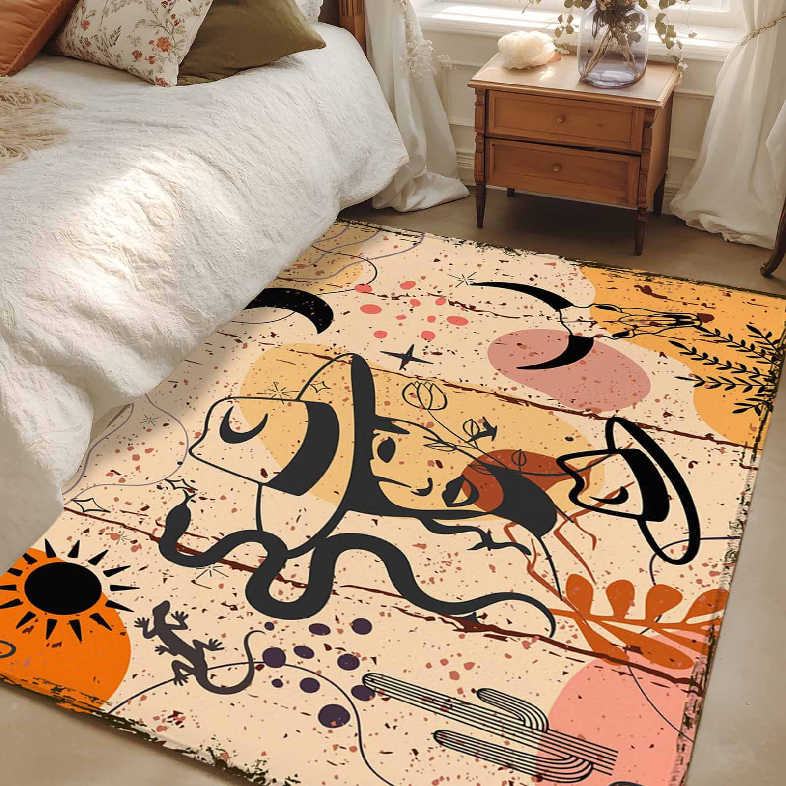 Area Rug for Living Room, Western Boho Non-Slip Indoor Large Carpet for ...