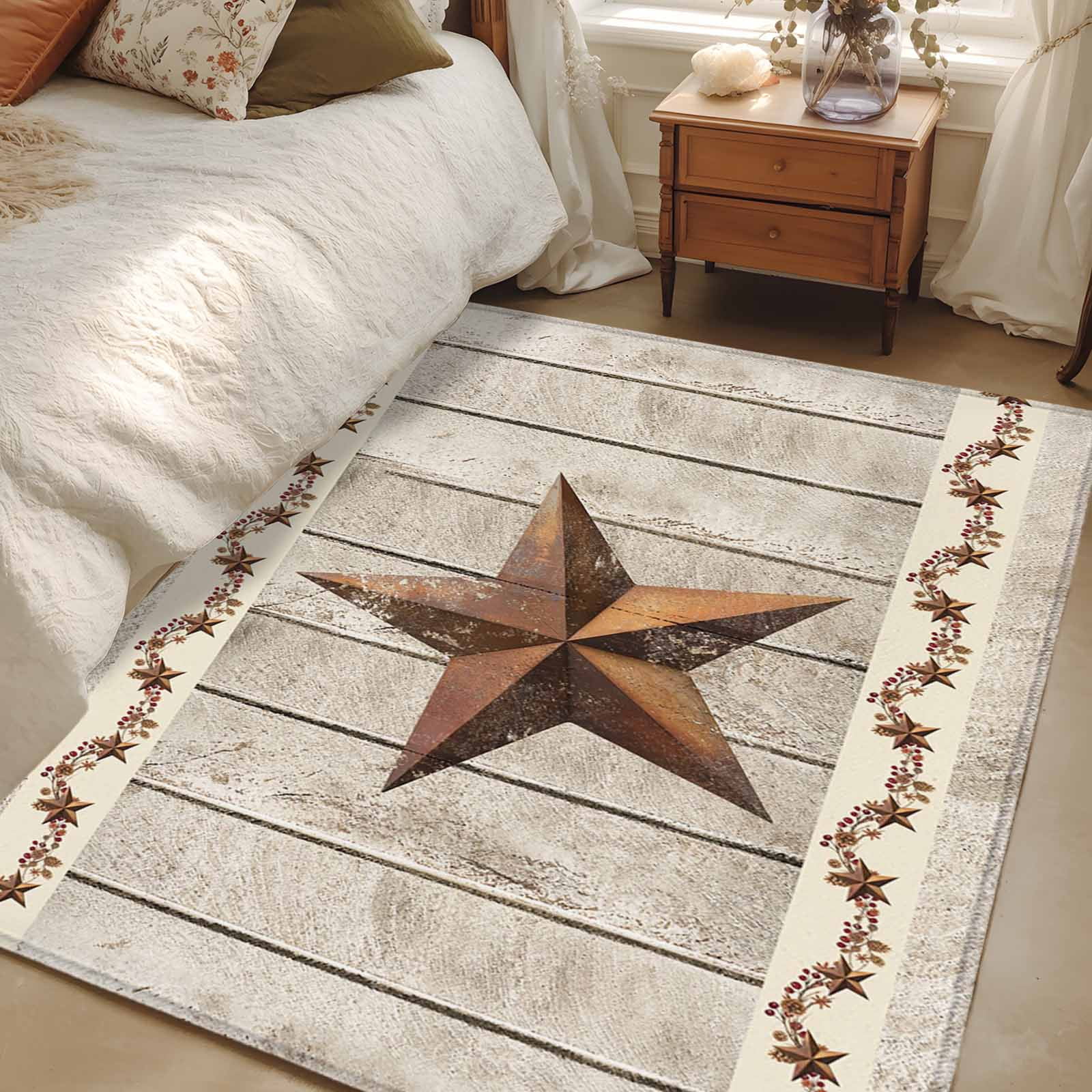 Area Rug for Living Room, Western Texas Star Retro Non-Slip Indoor ...