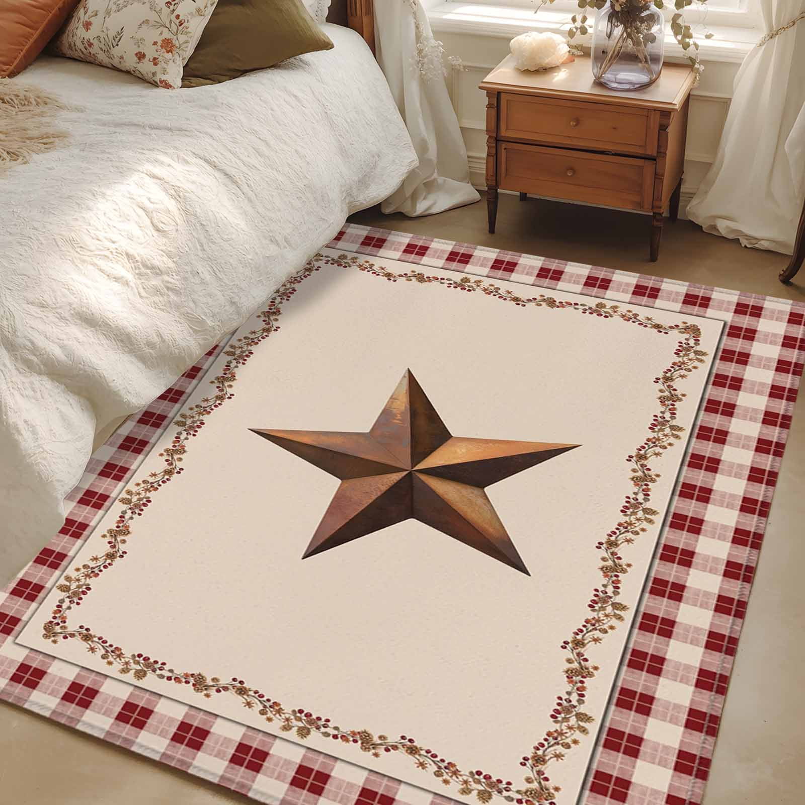 Area Rug for Living Room, Western Texas Star Retro Non-Slip Indoor ...