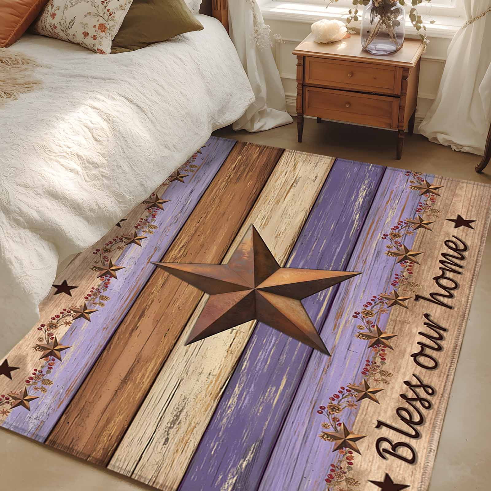 Area Rug for Living Room, Western Texas Star Vintage Non-Slip Indoor ...