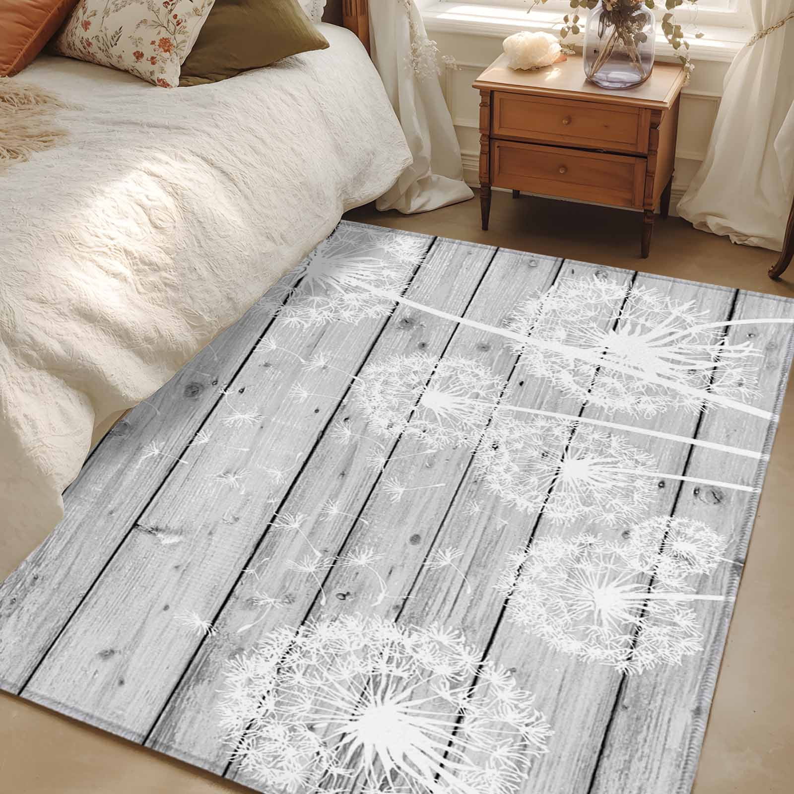 Area Rug for Living Room, White Dandelion Non-Slip Indoor Large Carpet ...