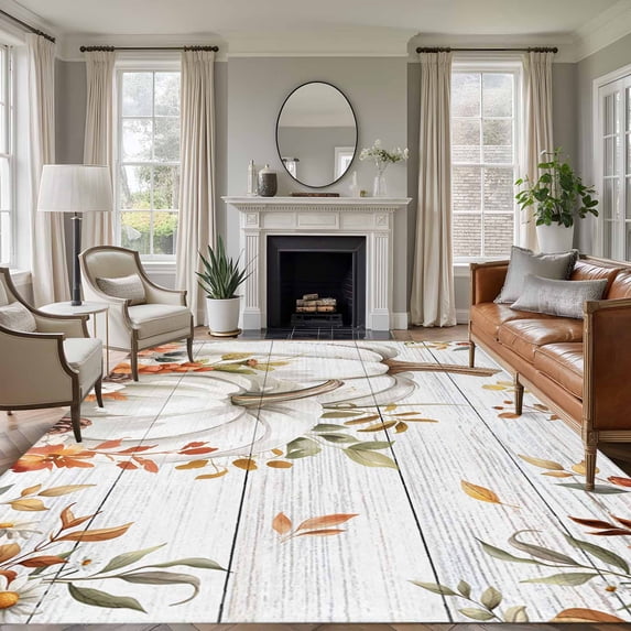 Area Rug for Living Room, White Pumpkins Fall Non-Slip Indoor Large ...