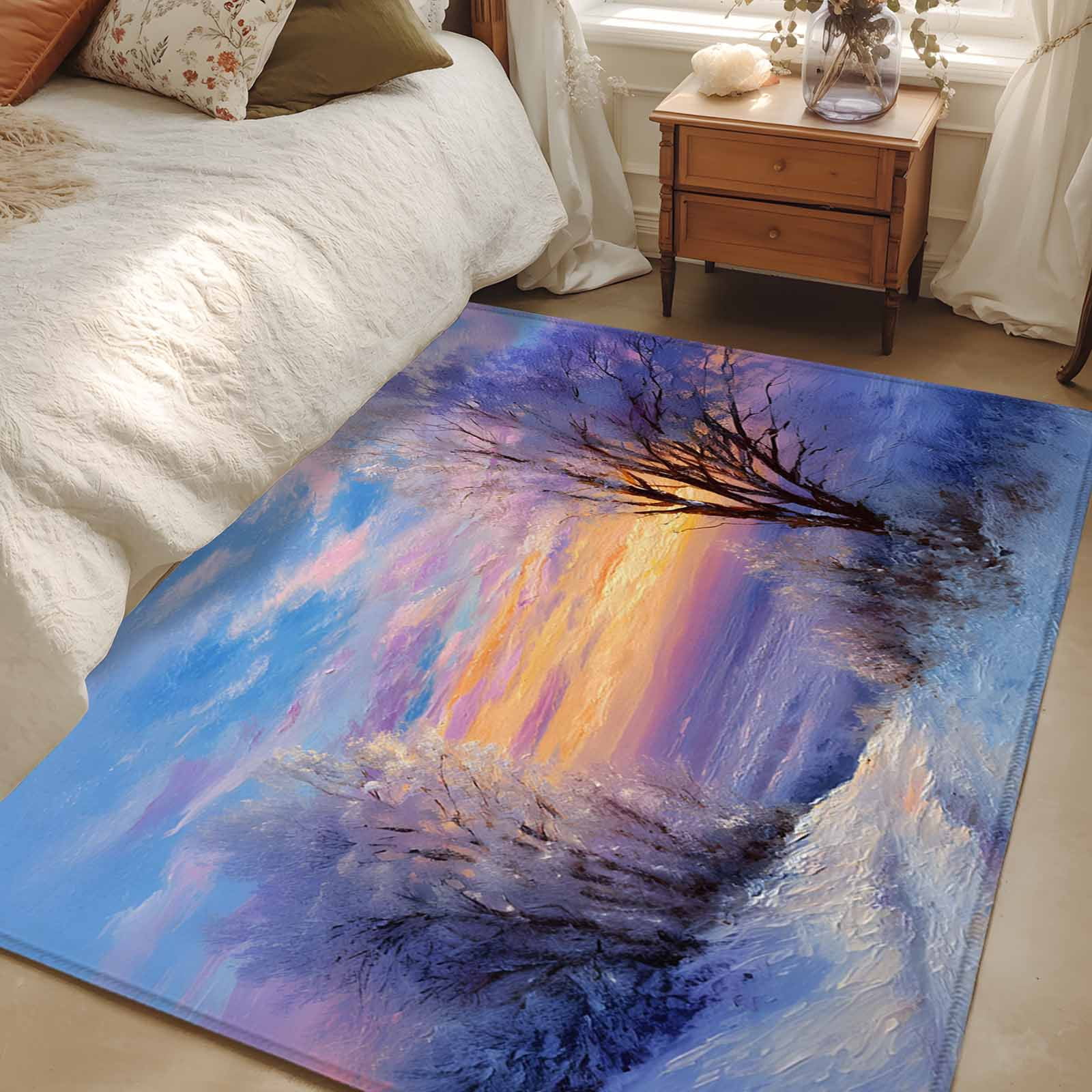 Area Rug for Living Room, Winter Landscapes Non-Slip Indoor Large ...