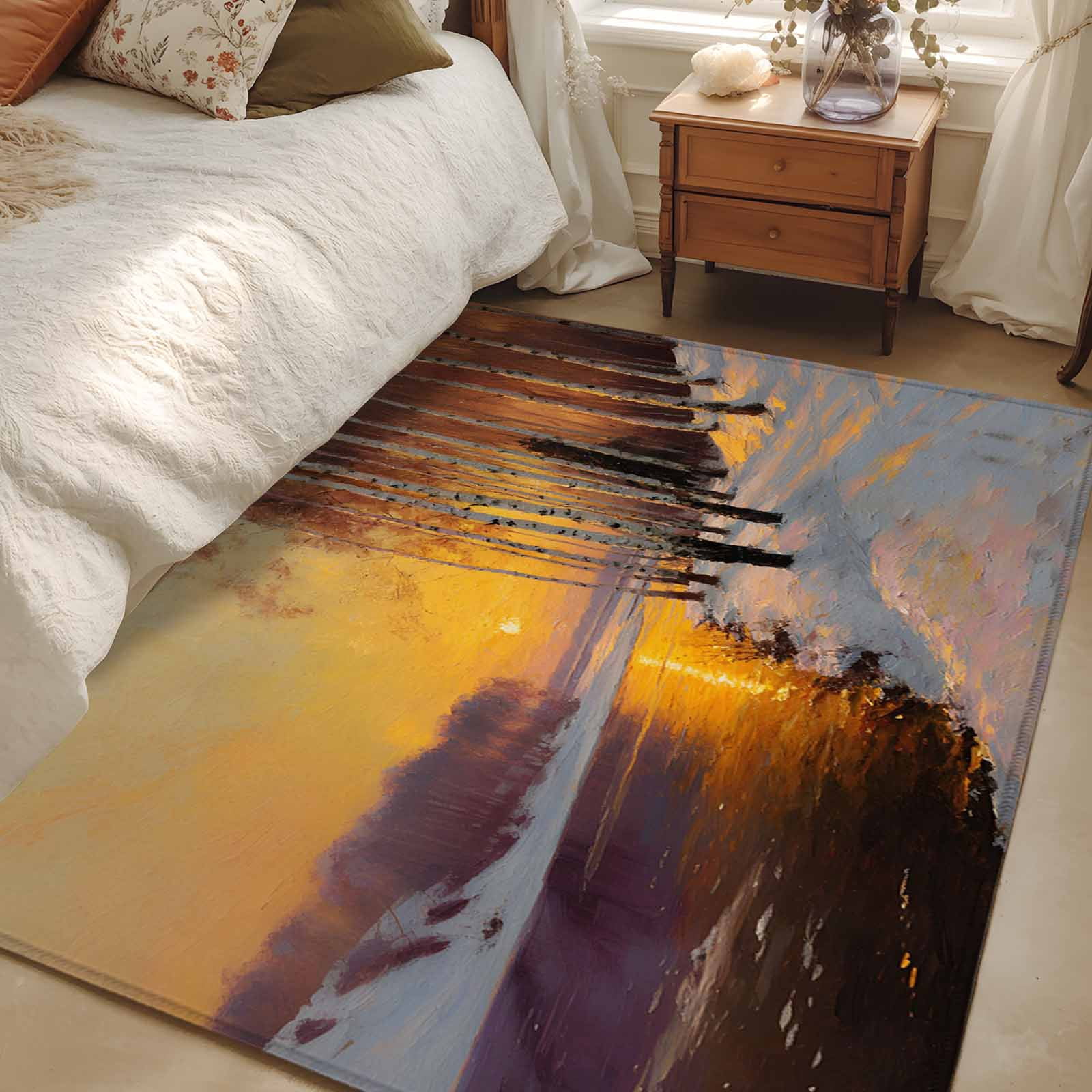Area Rug for Living Room, Winter Sunset Non-Slip Indoor Large Carpet ...