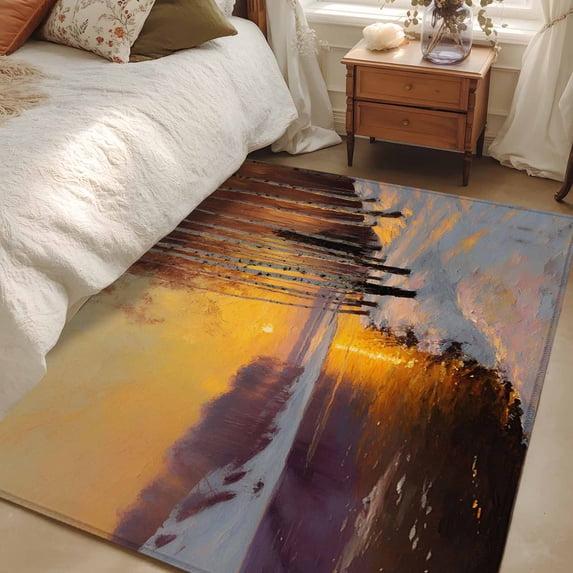 Area Rug for Living Room, Winter Sunset Non-Slip Indoor Large Carpet ...