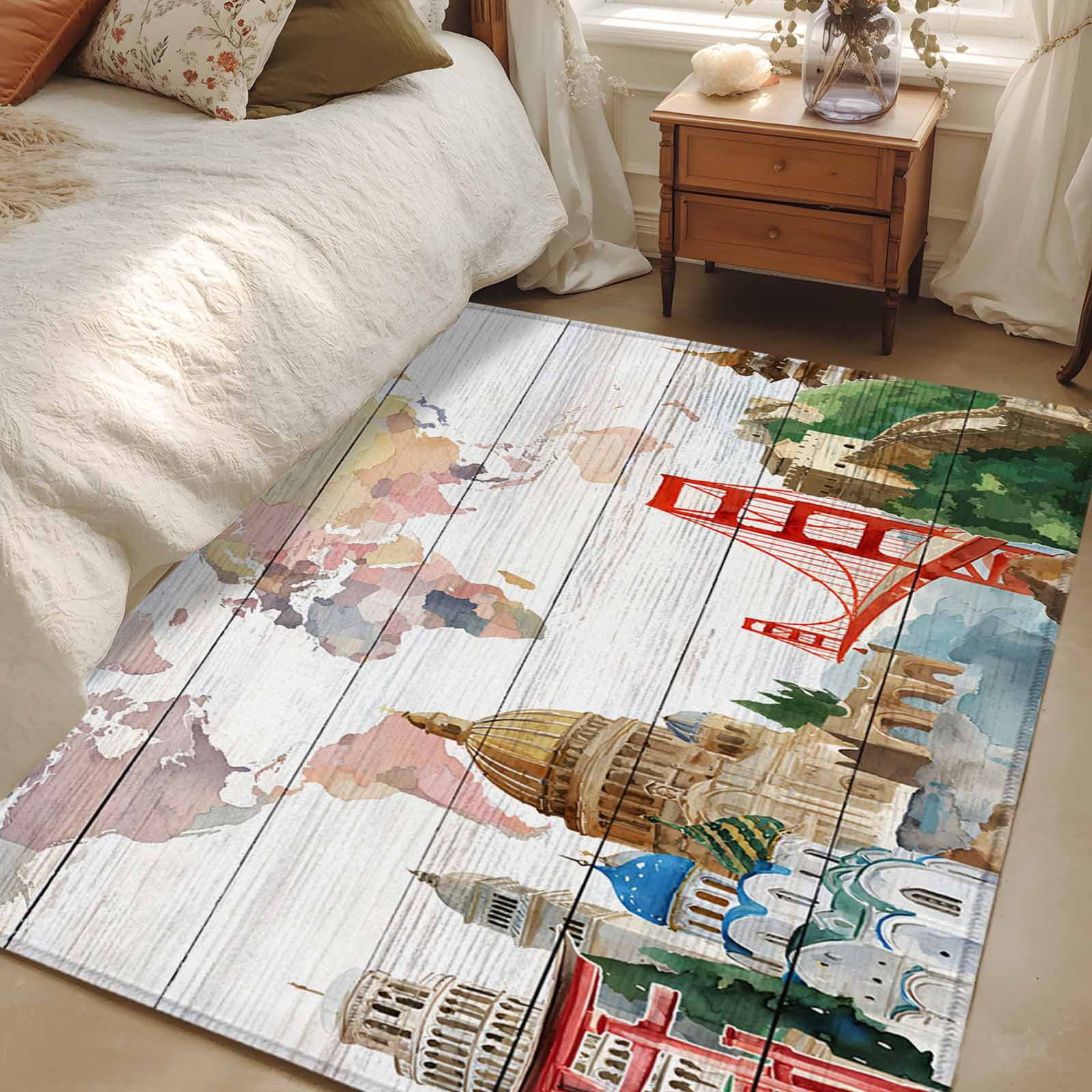 Area Rug for Living Room, World Map Non-Slip Indoor Large Carpet for ...