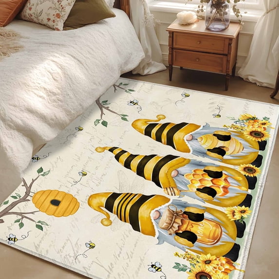 Area Rug for Living Room, Yellow Bees Gnomes Non-Slip Indoor Large ...