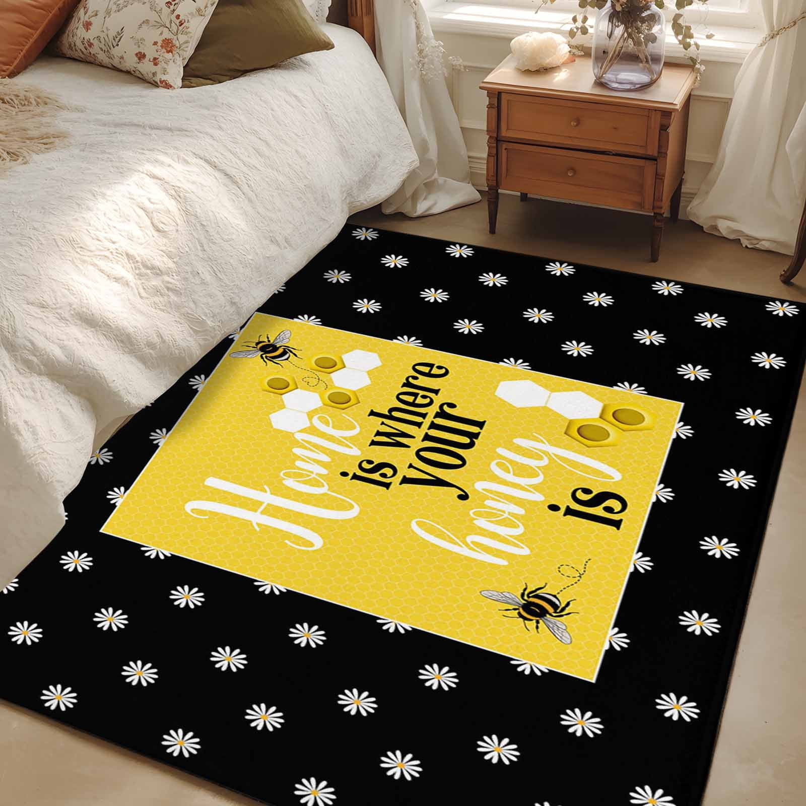 Area Rug for Living Room, Yellow Bees Non-Slip Indoor Large Carpet for ...