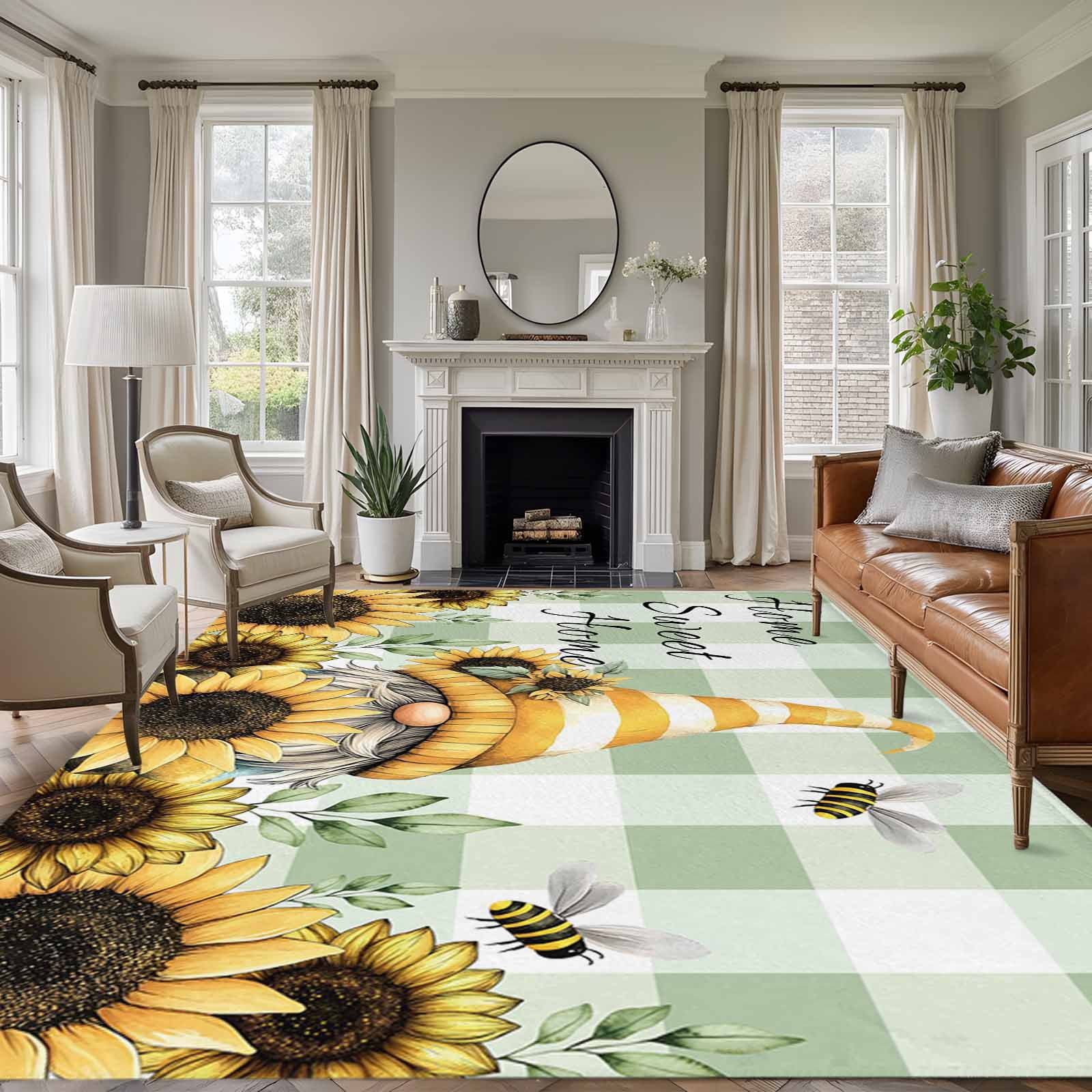 Area Rug for Living Room, Yellow Dwarf Non-Slip Indoor Ex Large Carpet ...