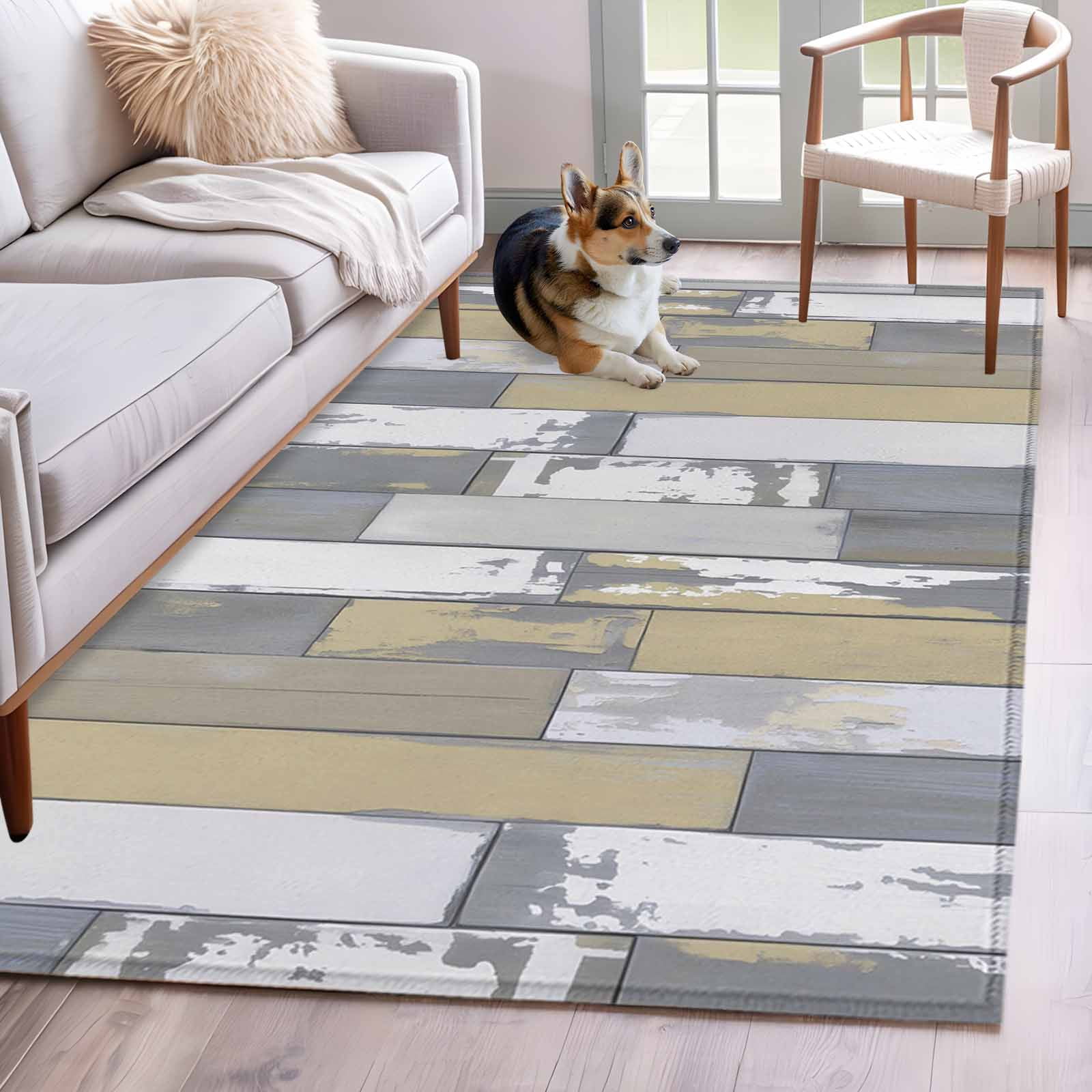 Area Rug for Living Room, Yellow Gray Non-Slip Indoor Large Carpet for ...