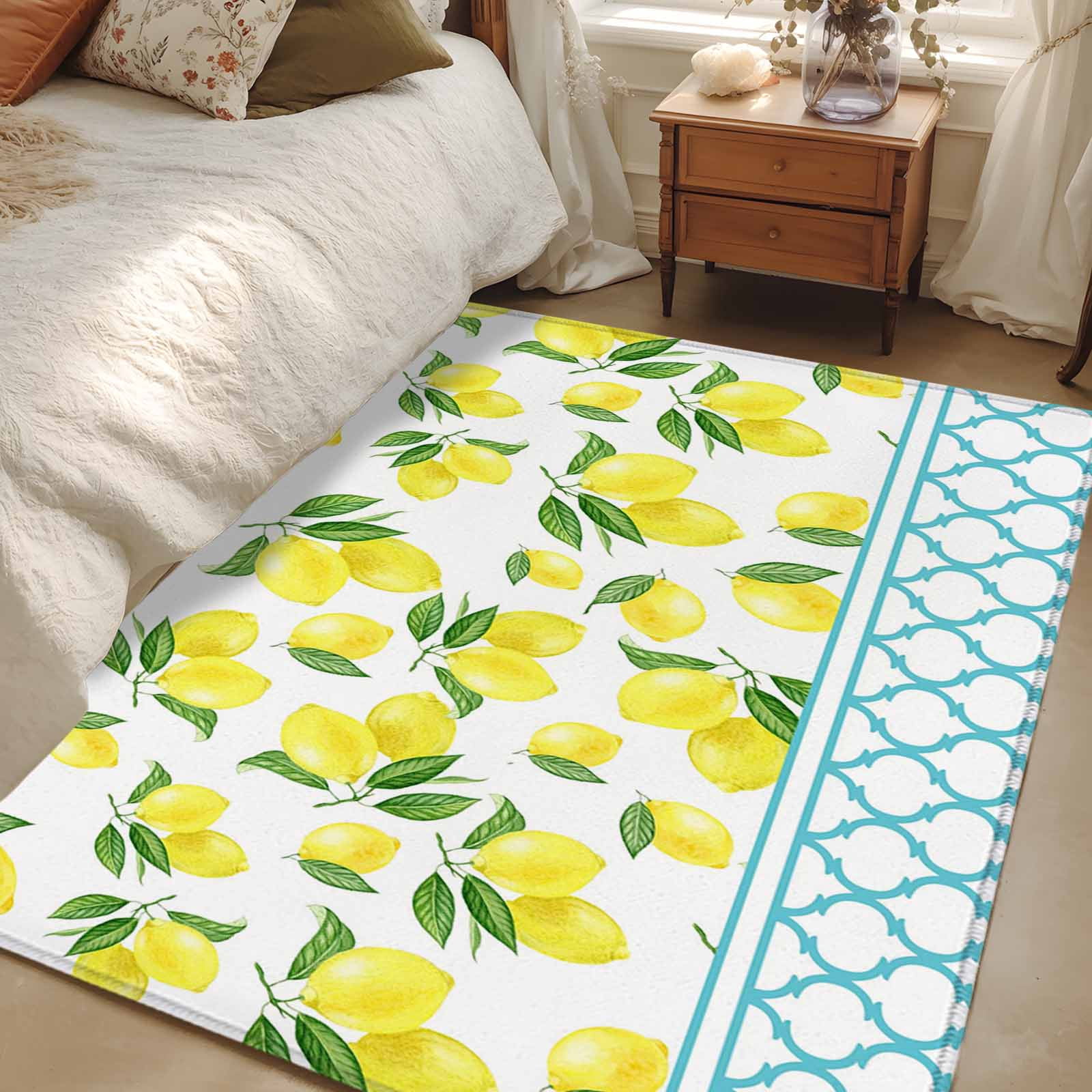 Area Rug for Living Room, Yellow Lemon Non-Slip Indoor Large Carpet for ...