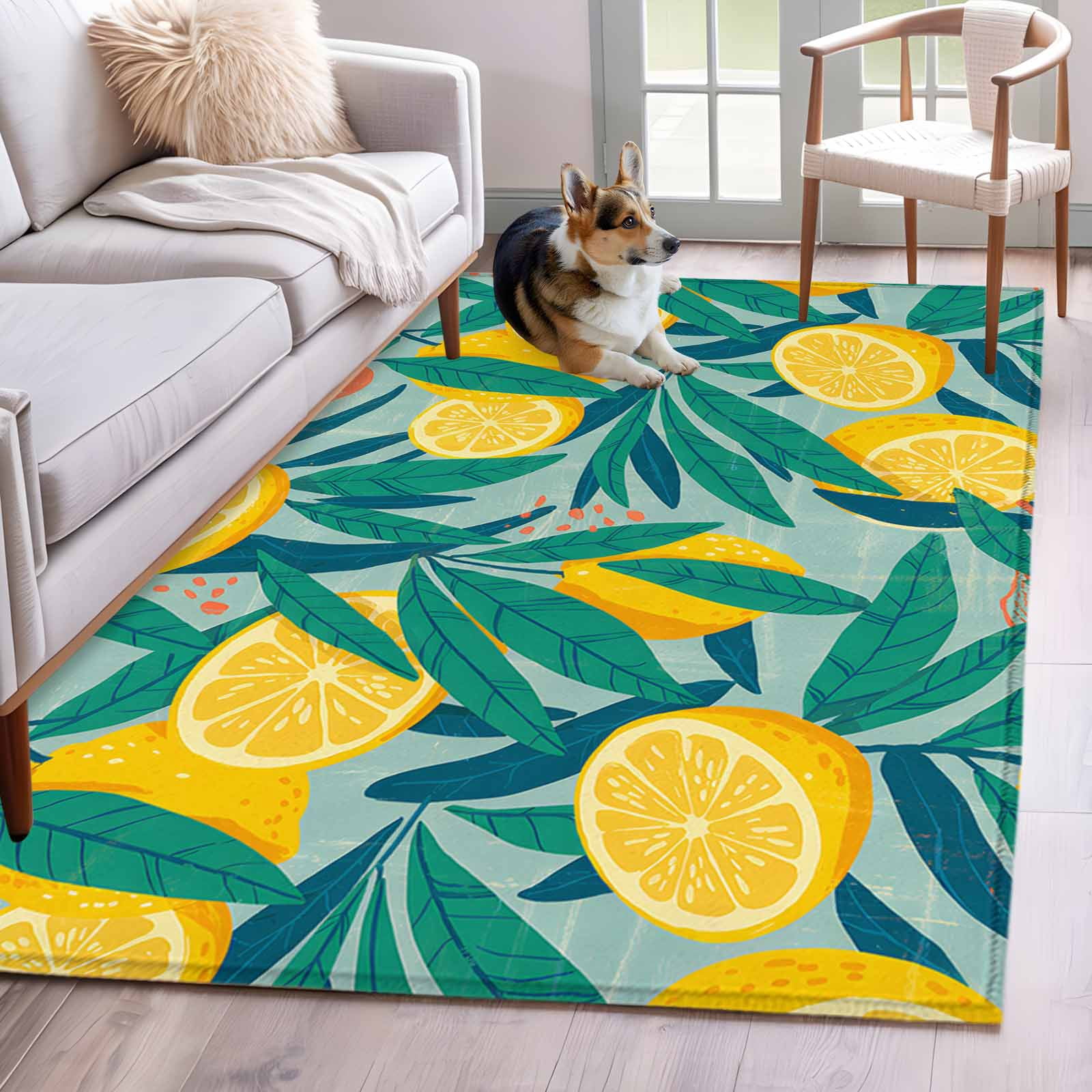 Area Rug for Living Room, Yellow Lemon Non-Slip Indoor Large Carpet for ...