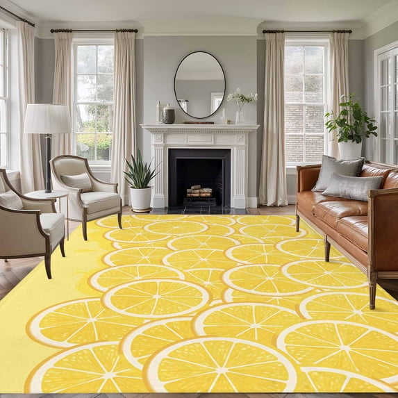 Area Rug for Living Room, Yellow Lemon Non-Slip Indoor Large Carpet for ...