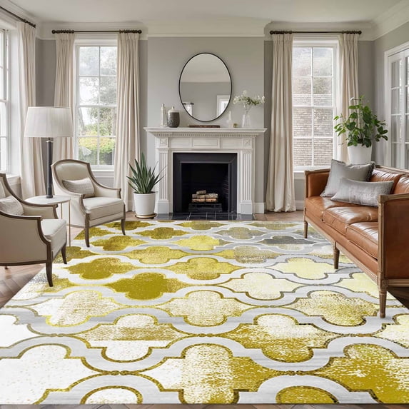 Area Rug for Living Room, Yellow Morocco Non-Slip Indoor Large Carpet ...
