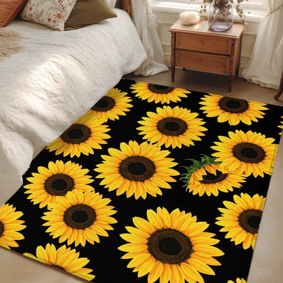 Area Rug for Living Room, Yellow Sunflowers Non-Slip Indoor Large ...