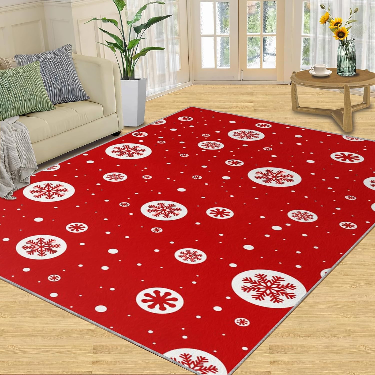 Area Rug Merry Christmas Entryway Rug Red White Snowflakes Door Mat ...