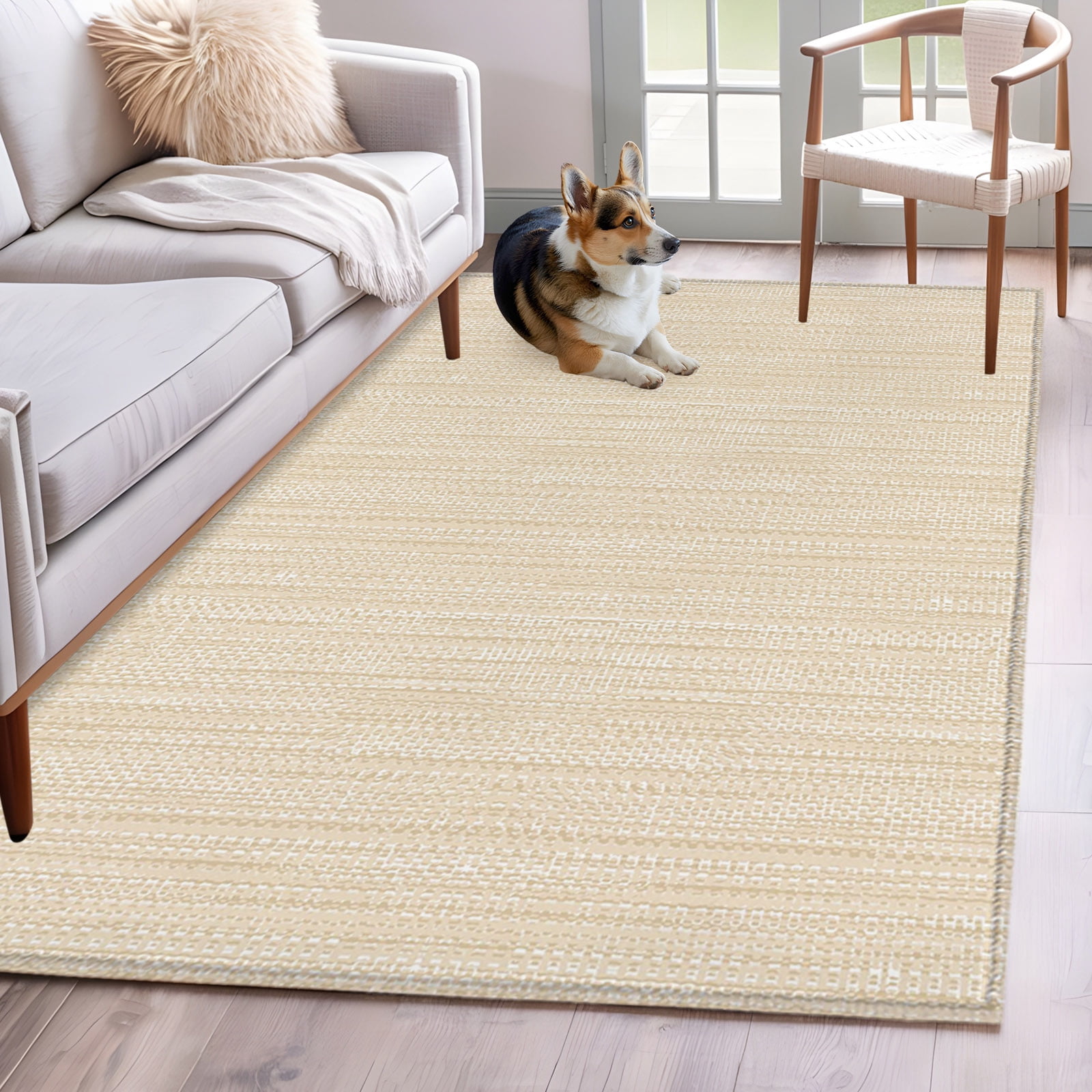 Area Rug Minimalist Light Beige Rectangle Area Rugs Washable Rug for ...