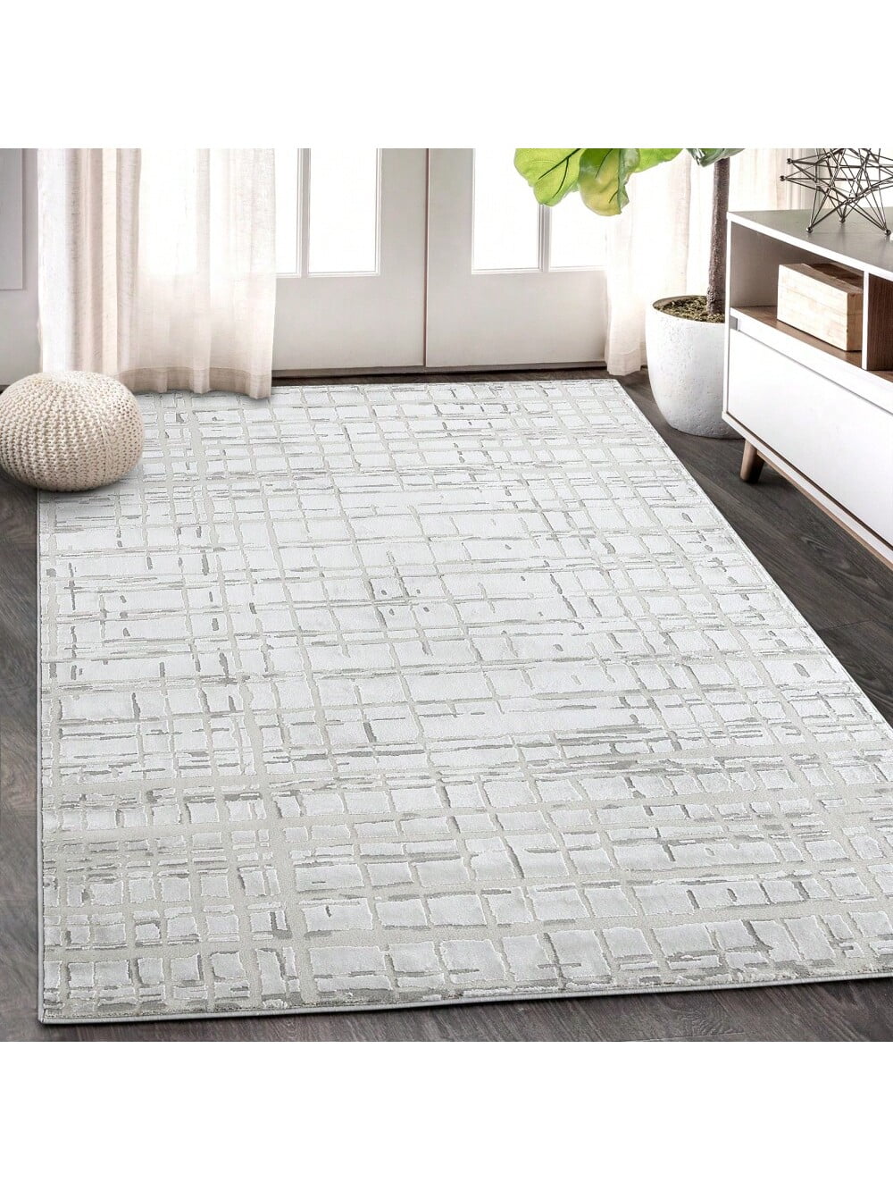 Area Rug, Modern Abstract Plaid Rugs, Non-Slip Jute Backing, Home Decor ...