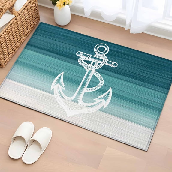 Area Rug Modern Nautical Anchor Sketch Soft Rectangle Area Rugs ...
