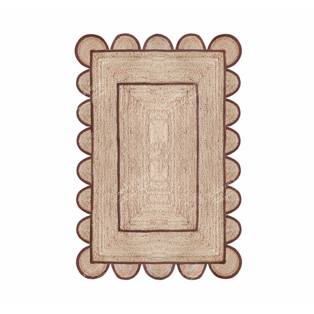 Area Rug Natural Jute Hand Braided Rug Brown Scalloped Runner - Walmart.com