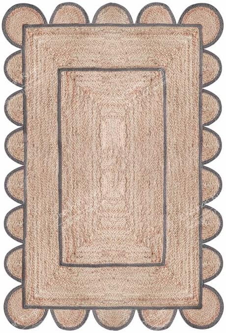 Area Rug Natural Jute Hand Braided Rug Light Grey Scalloped Runner ...