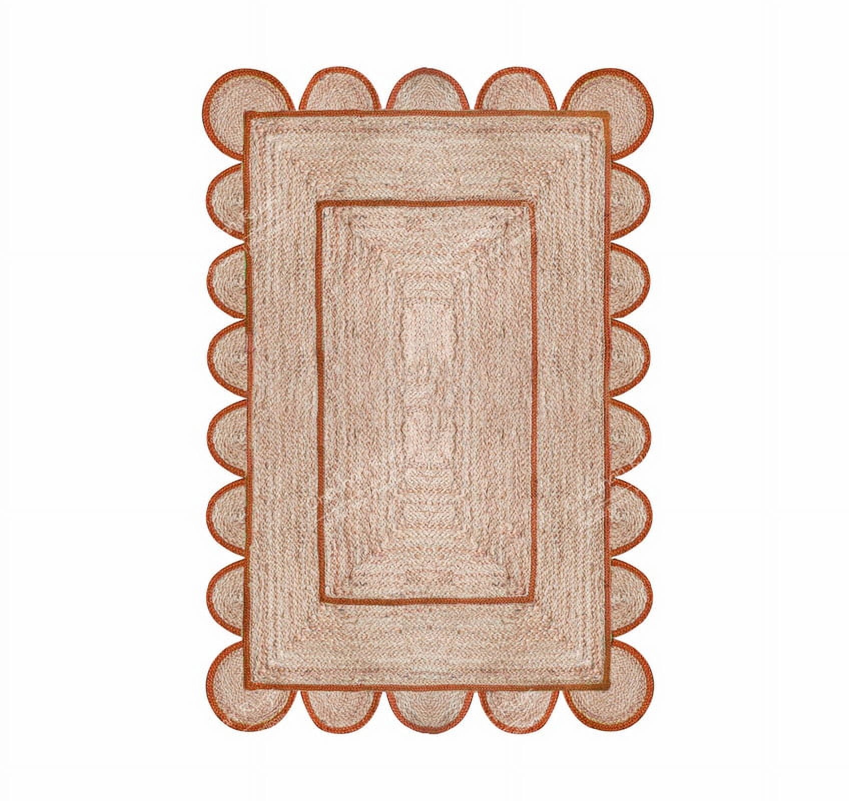 Area Rug Natural Jute Hand Braided Rug Orange Scalloped Runner ...