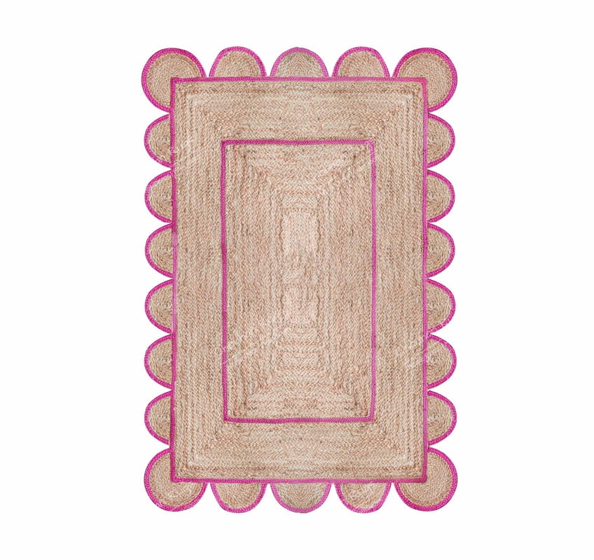 Area Rug Natural Jute Hand Braided Rug Pink Scalloped Runner - Walmart.com