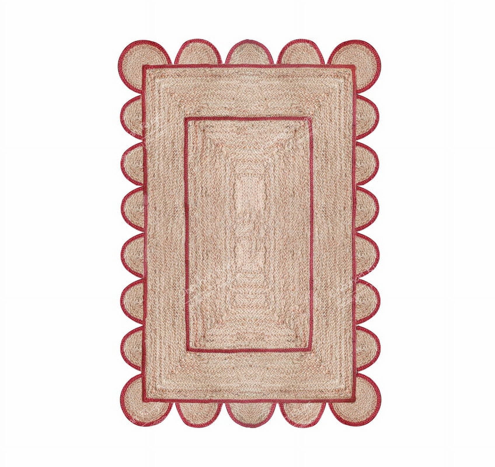 Area Rug Natural Jute Hand Braided Rug Red Scalloped Runner - Walmart.com