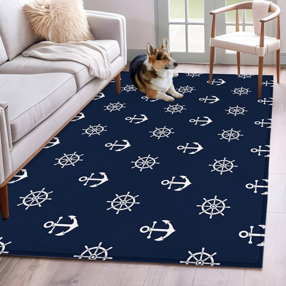 Area Rug Nautical Anchor Compass Seamless Rectangle Area Rugs Washable ...