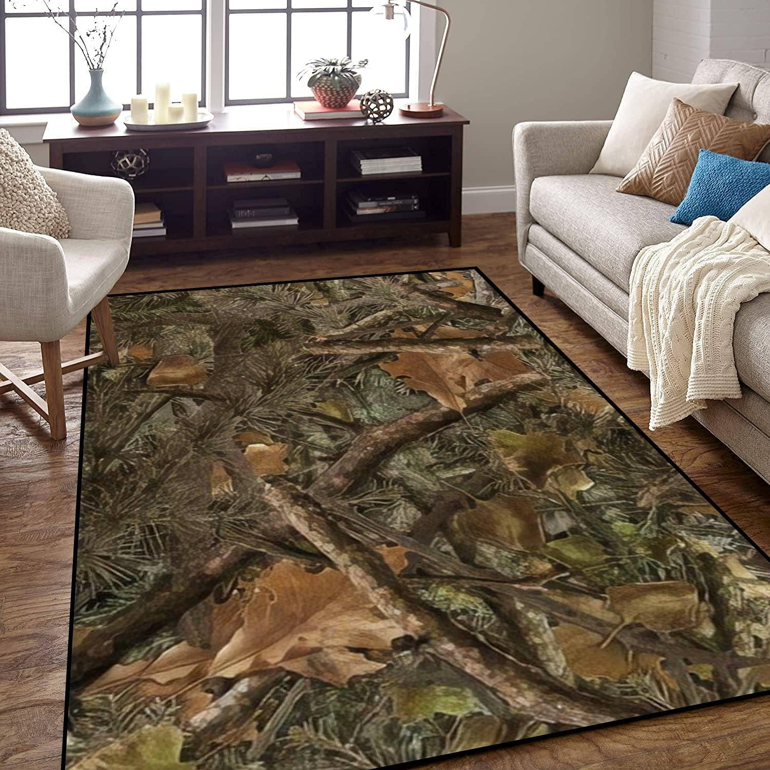 Area Rug Non-Slip Realistic Forest Camouflage Seamless Pattern Conifer ...