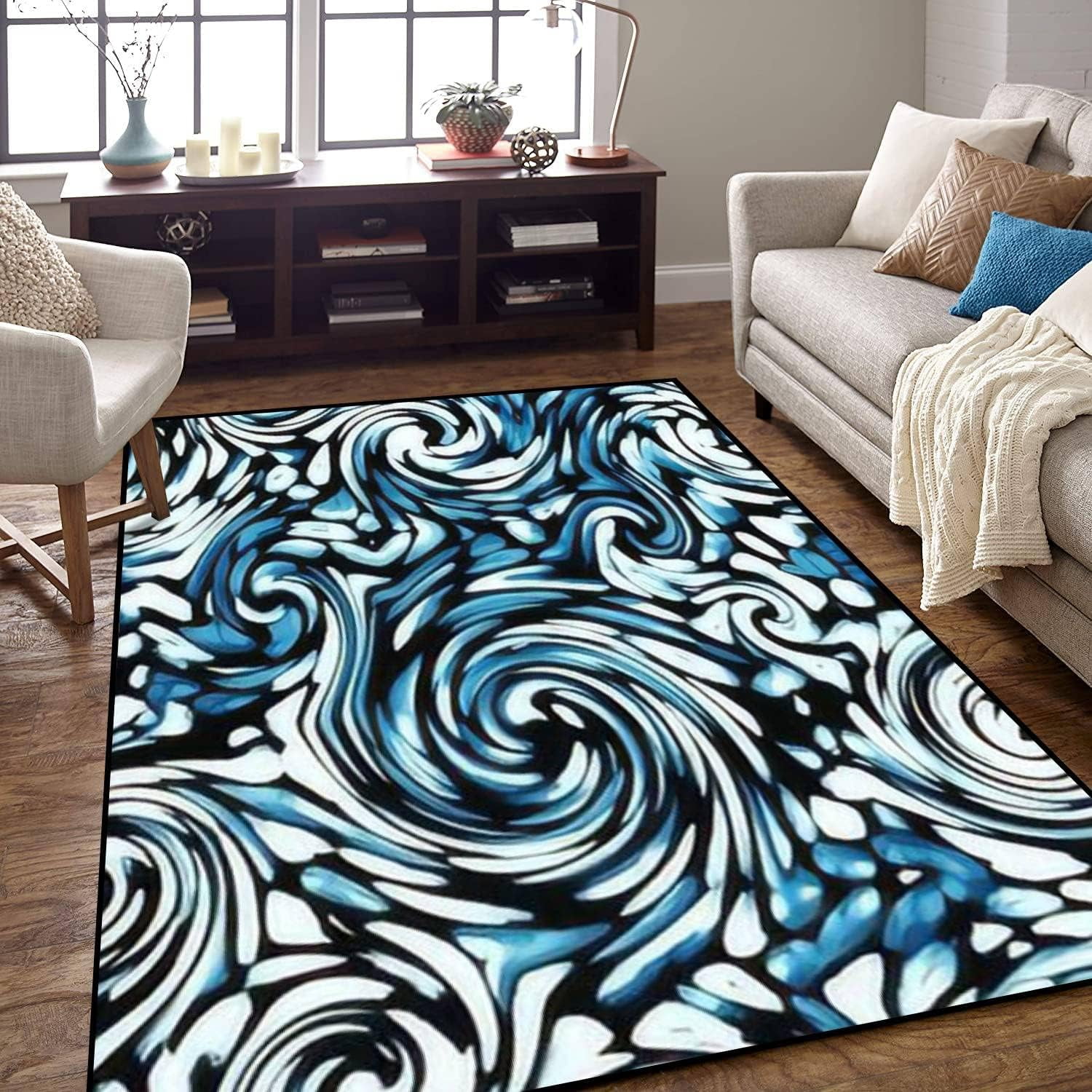 Area Rug Non-Slip Rug Wavy Swirled Brush Strokes Seamless Stylish ...