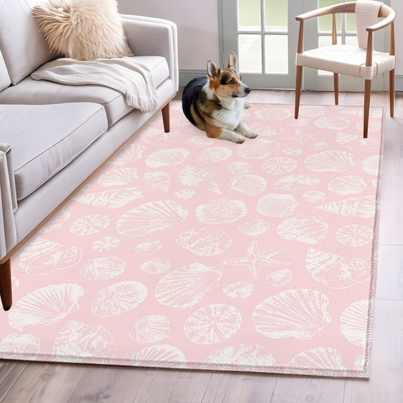 Area Rug Ocean Starfish Shell Conch on Pink Rectangle Area Rugs ...