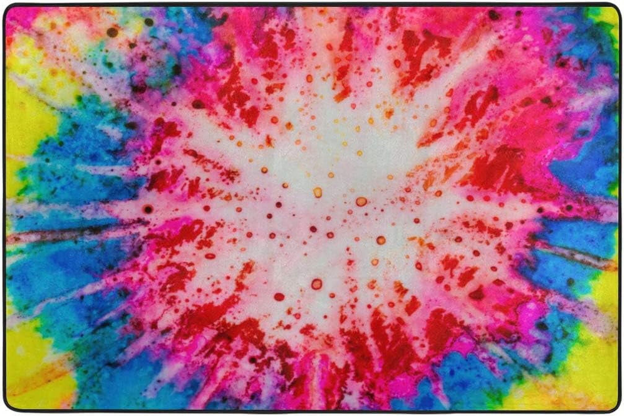 Area Rug Pad Watercolor with Rainbow Tie-Dye Effect Nursery Rugs Floor ...