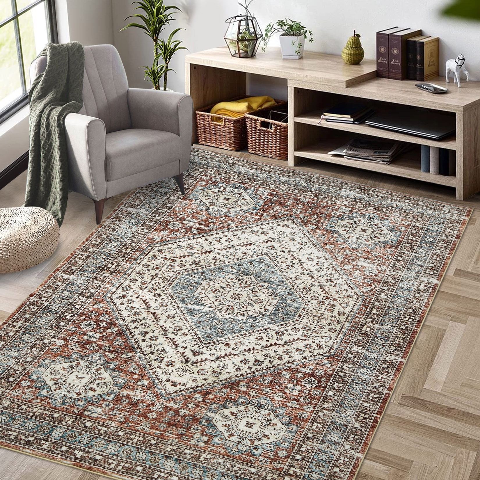 Area Rug Persian Washable Rugs Boho Oriental Small Entryway Rug Low ...