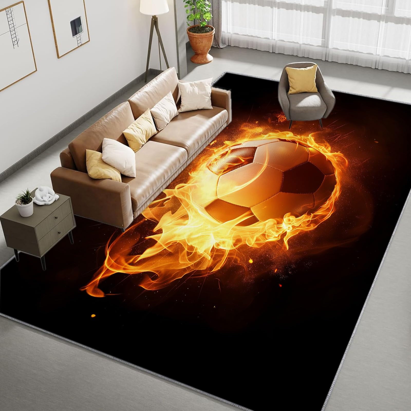 Area Rug Rectangle Carpet, Abstract Art Flame Football Printed Pattern ...