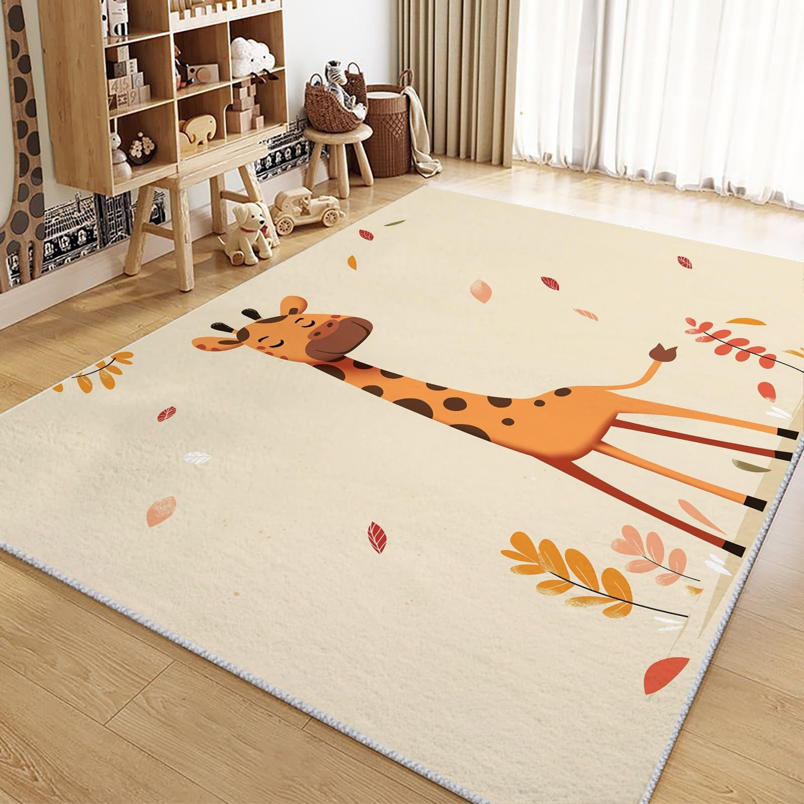 Area Rug Rectangle Carpet, Cartoon Animal Giraffe Machine Washable Rug ...
