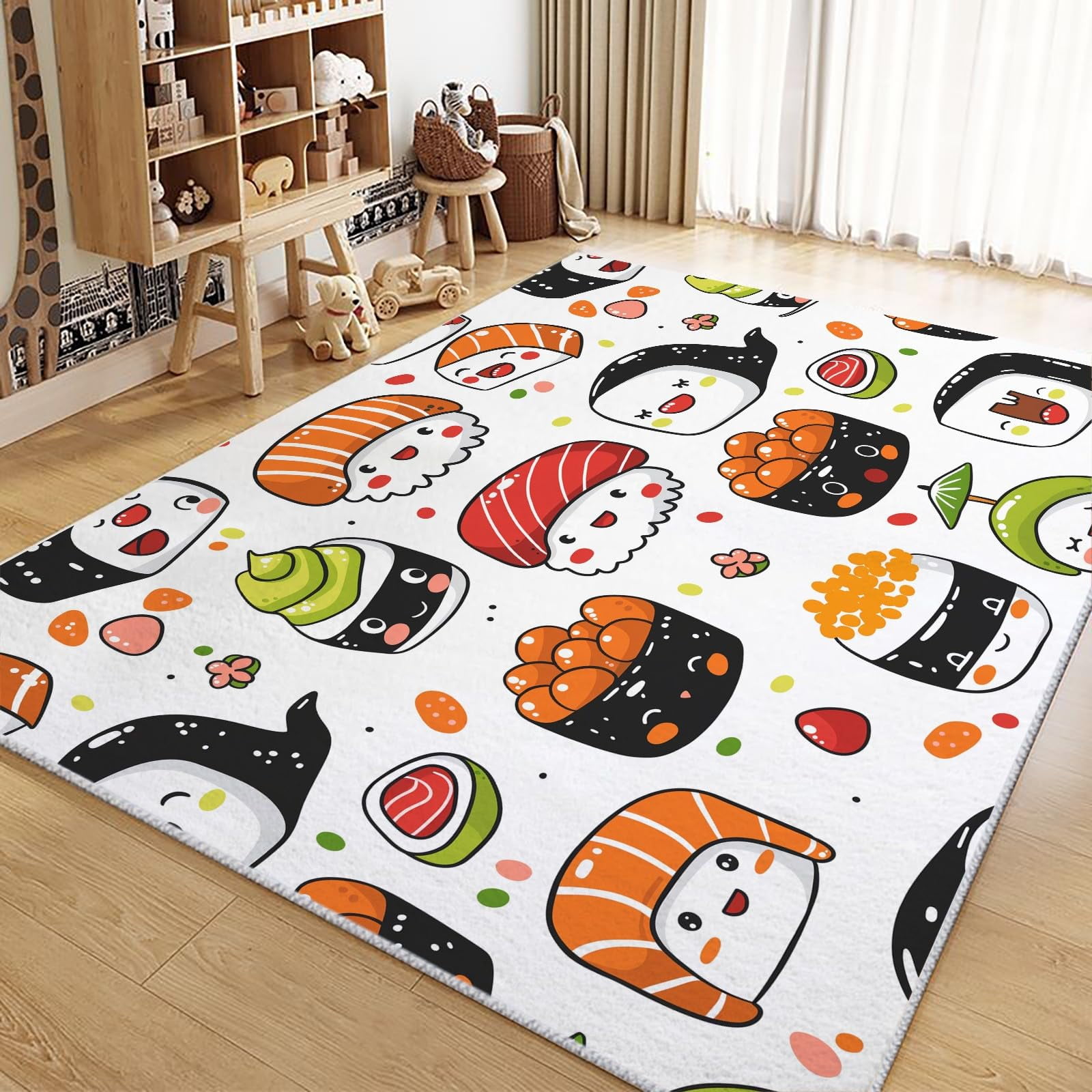 Area Rug Rectangle Carpet, Cartoon Art Sushi Machine Washable Rug For ...