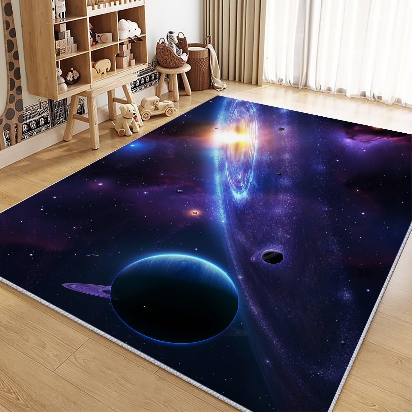 Area Rug Rectangle Carpet For Living Room, Cosmic Planets Stars Machine ...