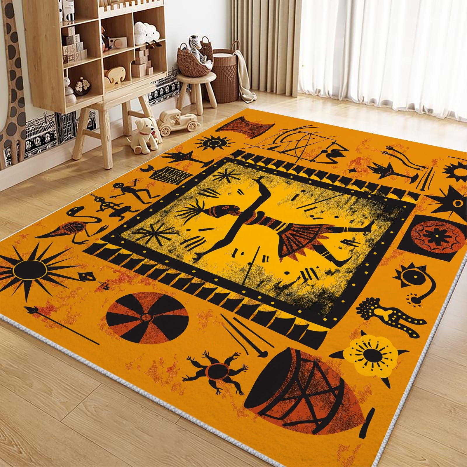 Area Rug Rectangle Carpet For Living Room, Ethnic Style African ...