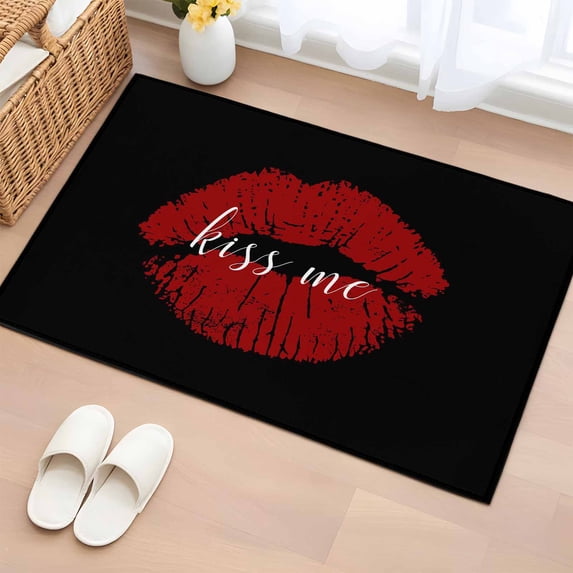 Area Rug Red Lip Print Kiss Me Soft Rectangle Area Rugs Washable Rug ...
