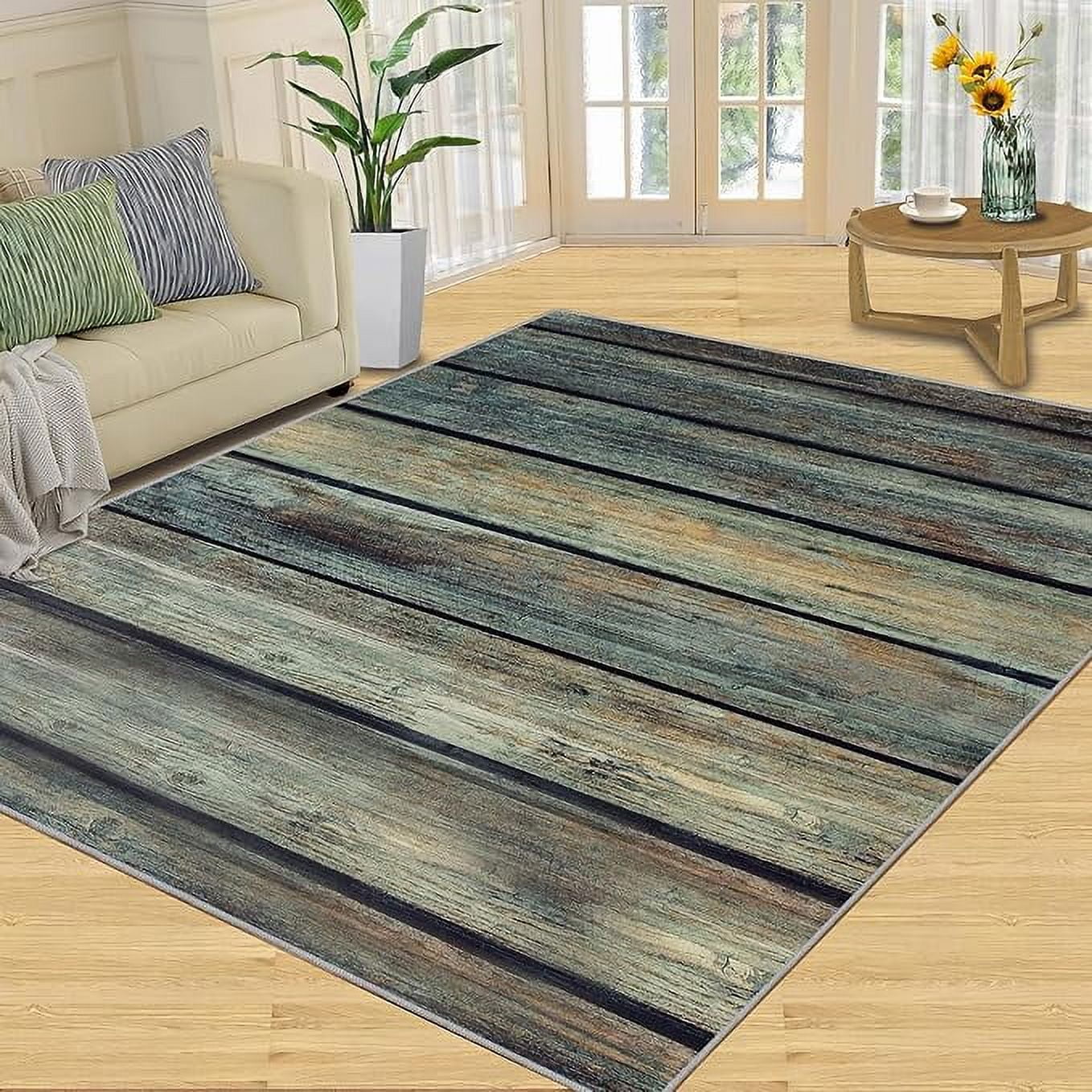 Area Rug Retro Area Rug Farmhouse Rustic Old Barn Wood Washable Rugs ...
