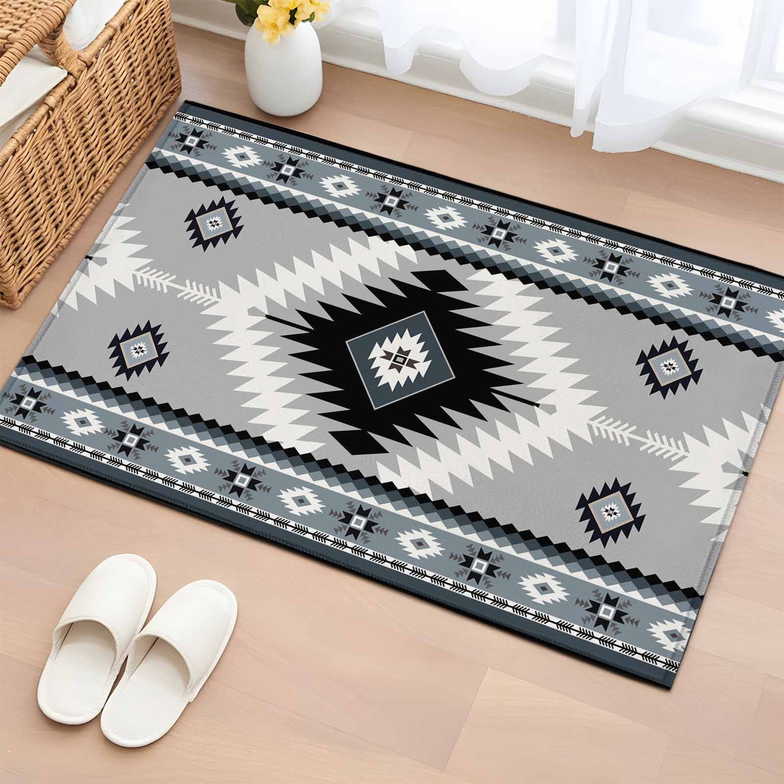 Area Rug Retro Aztec Color Block Rectangle Area Rugs Washable Rug for ...