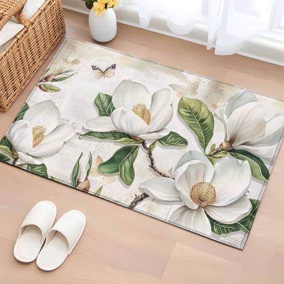 Area Rug Retro Magnolia on Newspaper Soft Rectangle Area Rugs Washable ...