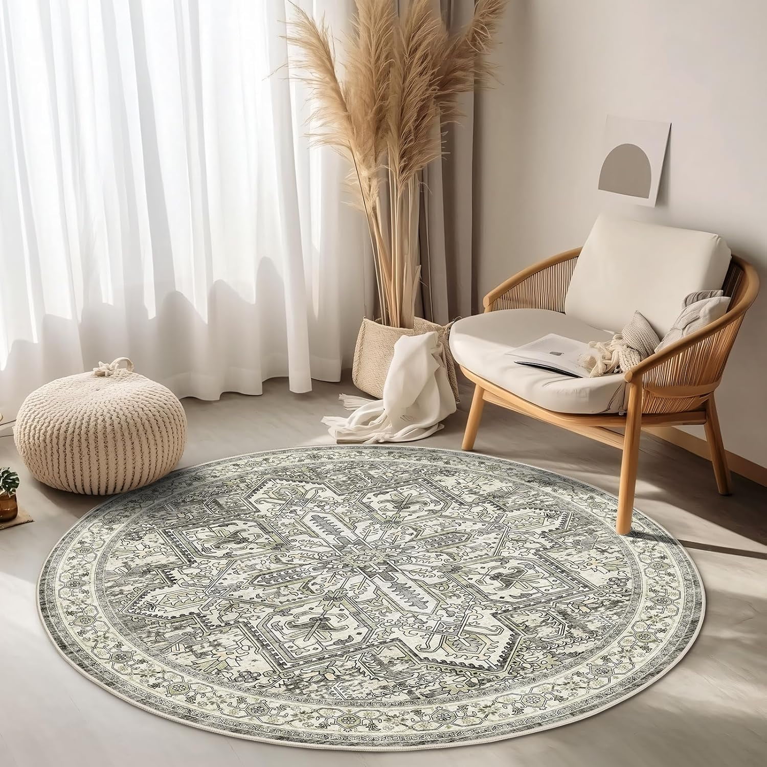 Area Rug Round Rugs, 4Ft Oriental Circle Area Rugs for Living Room ...