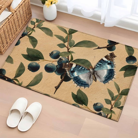Area Rug Rustic Blue Berry Green Leaf Soft Rectangle Area Rugs Washable ...